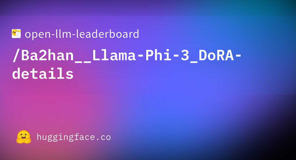 open-llm-leaderboard/Ba2han__Llama-Phi-3_DoRA-details · Datasets at ... open-llm-leaderboard/Ba2han__Llama-Phi-3_DoRA-details · Datasets at ...