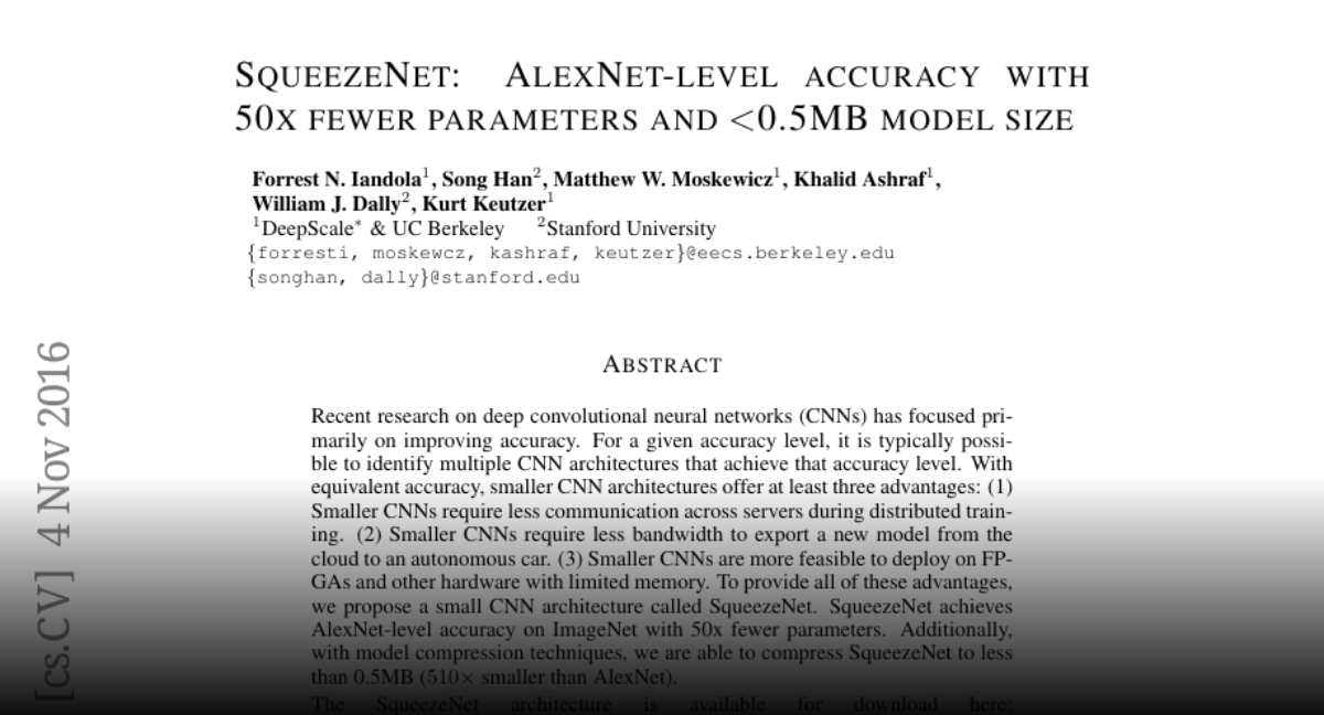 Paper page - SqueezeNet: AlexNet-level accuracy with 50x fewer ... Paper page - SqueezeNet: AlexNet-level accuracy with 50x fewer ...