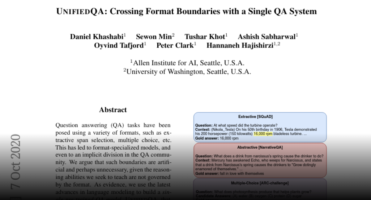 Paper page - UnifiedQA: Crossing Format Boundaries With a Single QA System Paper page - UnifiedQA: Crossing Format Boundaries With a Single QA System