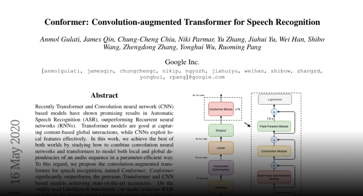 Paper Page Conformer Convolution Augmented Transformer For Speech Recognition 0506