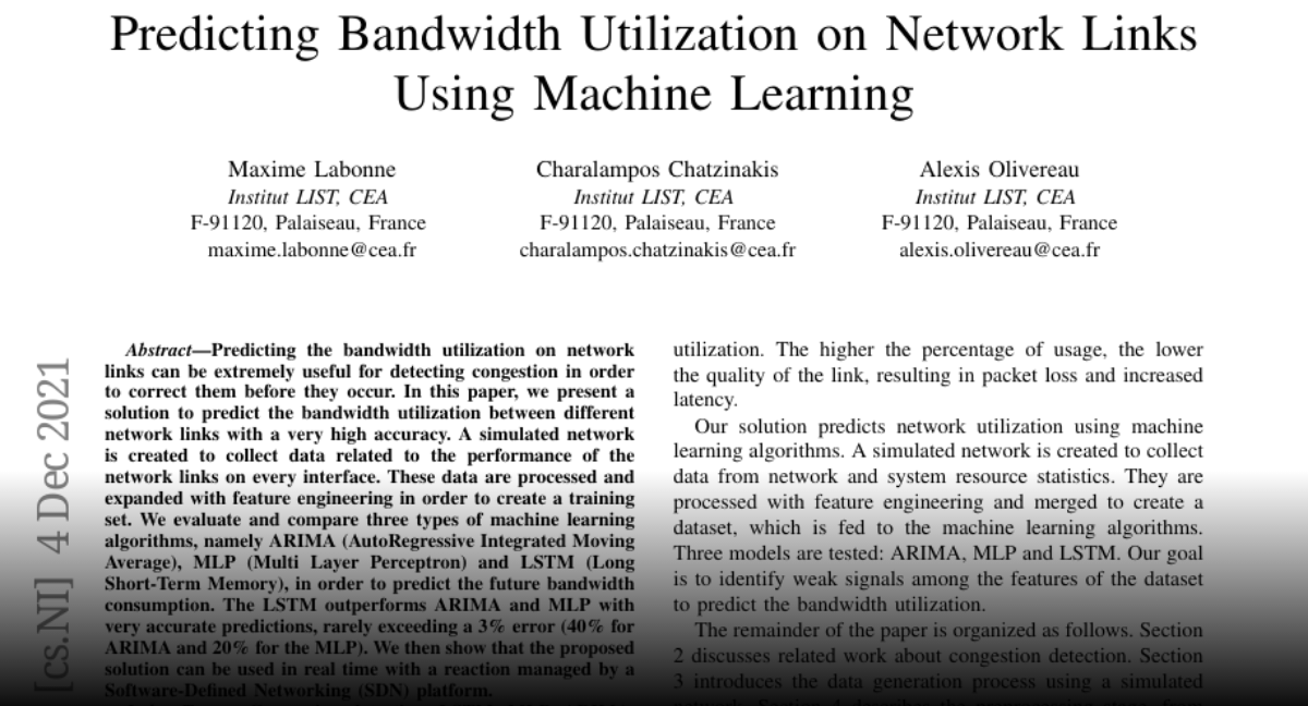 Paper Page Predicting Bandwidth Utilization On Network Links Using Machine Learning