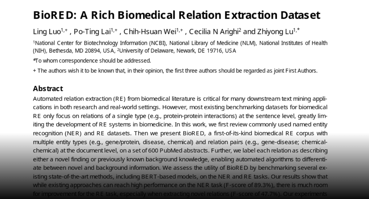 Paper Page Biored A Rich Biomedical Relation Extraction Dataset