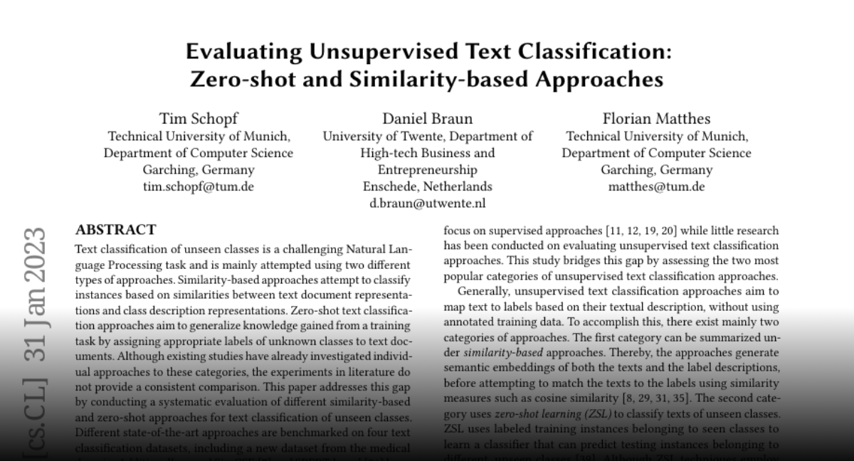 Paper Page Evaluating Unsupervised Text Classification Zero Shot And Similarity Based Approaches