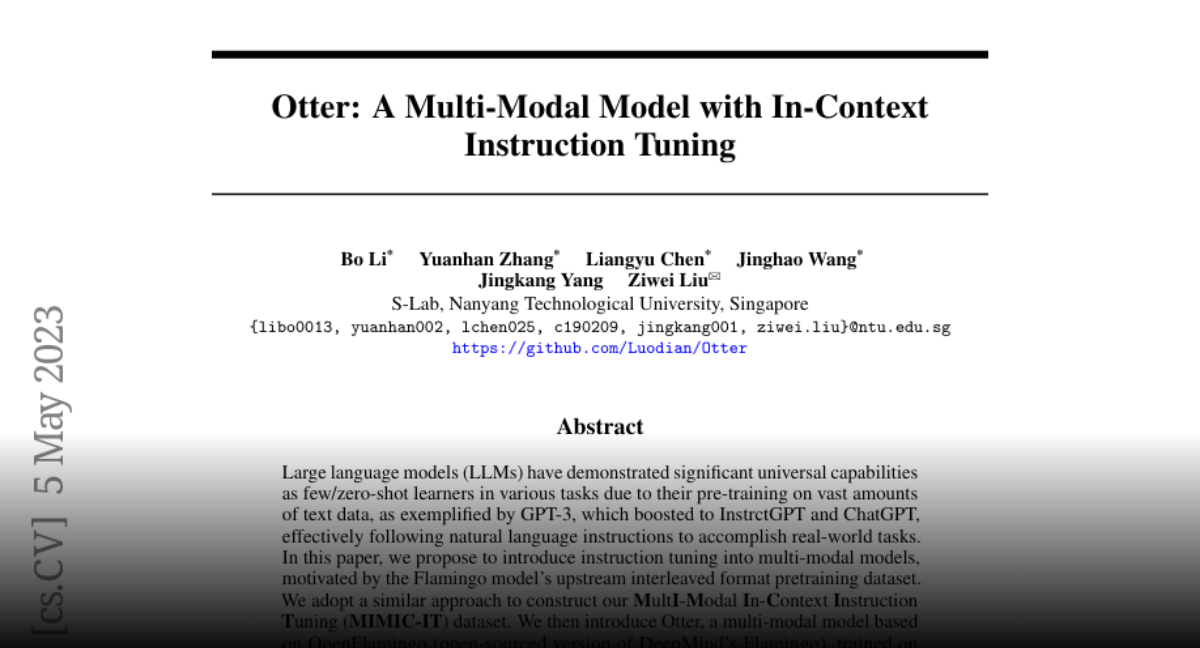 Paper Page Otter A Multi Modal Model With In Context Instruction Tuning