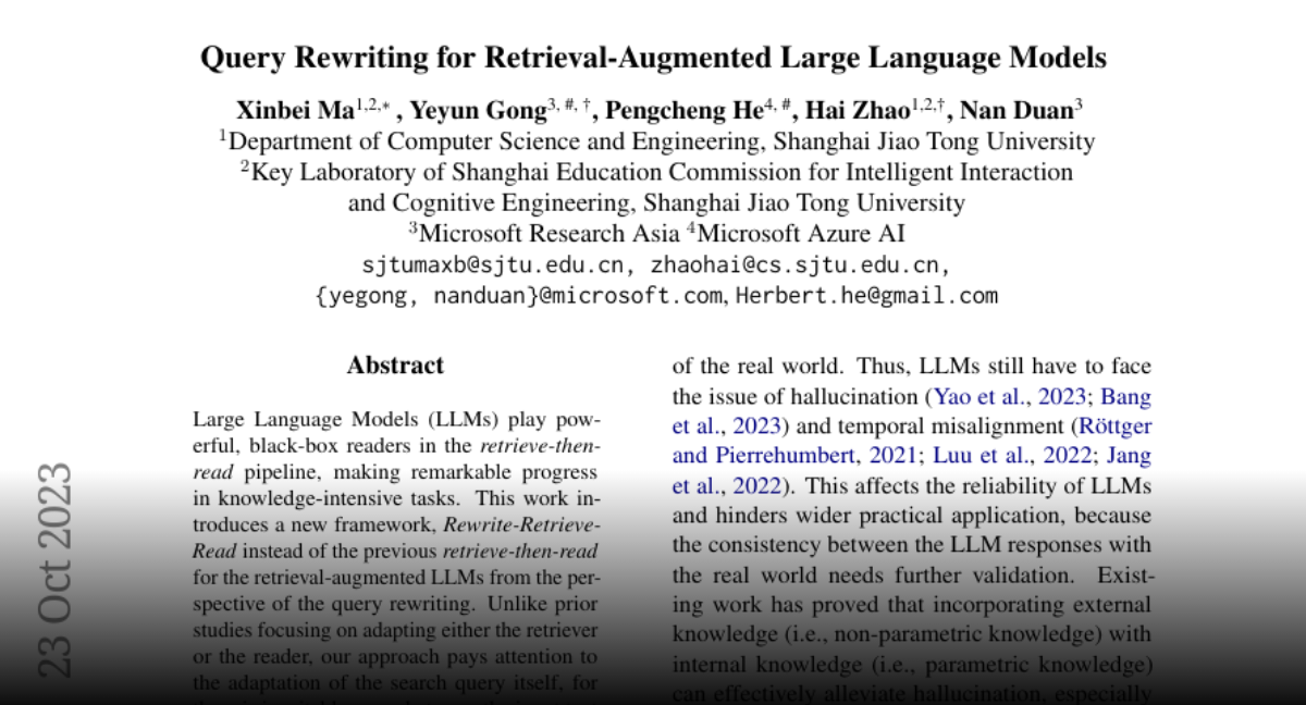 Paper Page Query Rewriting For Retrieval Augmented Large Language Models 