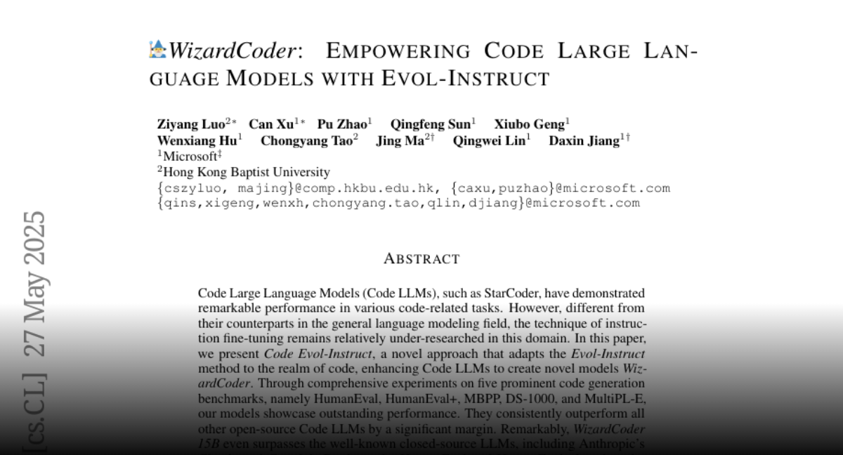 Paper Page Wizardcoder Empowering Code Large Language Models With Evol Instruct