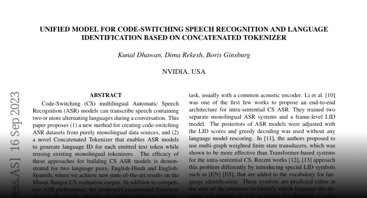 Paper Page Unified Model For Code Switching Speech Recognition And Language Identification