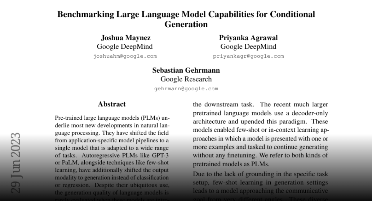 Paper Page Benchmarking Large Language Model Capabilities For Conditional Generation