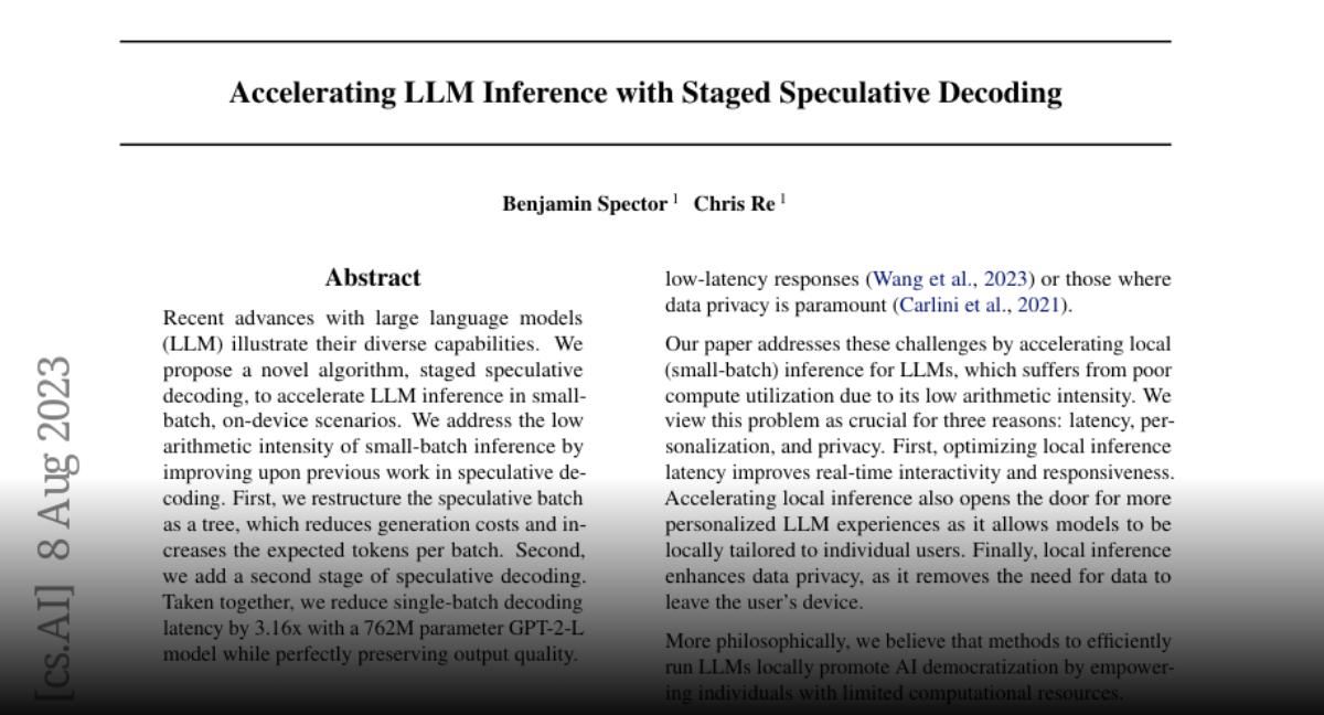 Paper Page Accelerating Llm Inference With Staged Speculative Decoding