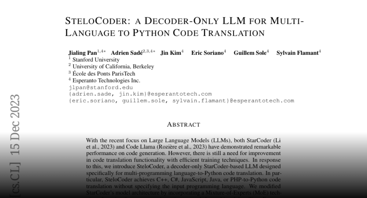 Paper Page Stelocoder A Decoder Only Llm For Multi Language To Python Code Translation 0670