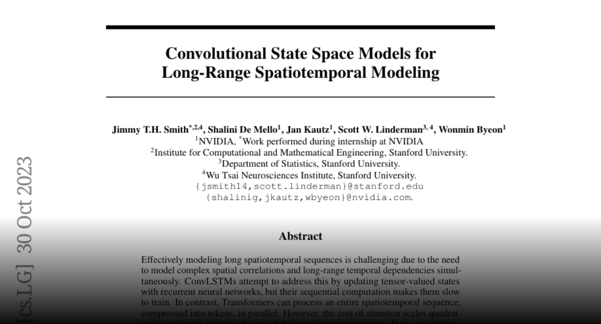 Paper Page Convolutional State Space Models For Long Range Spatiotemporal Modeling 0513