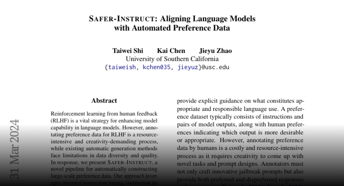 Paper Page Safer Instruct Aligning Language Models With Automated Preference Data 