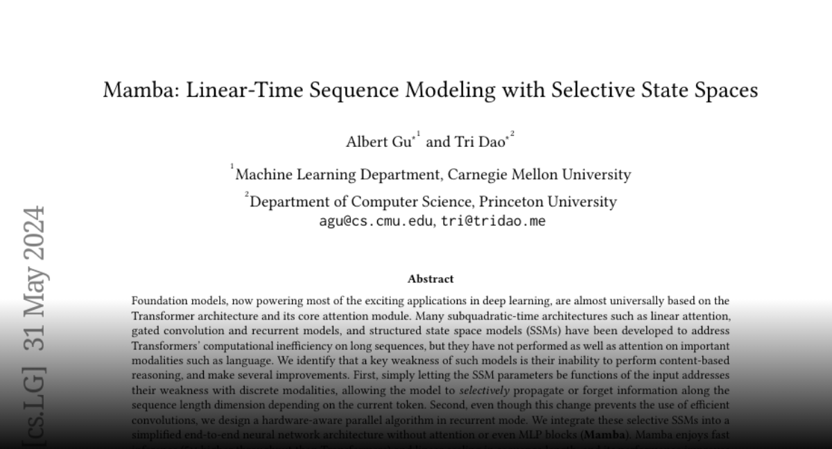 Paper Page Mamba Linear Time Sequence Modeling With Selective State
