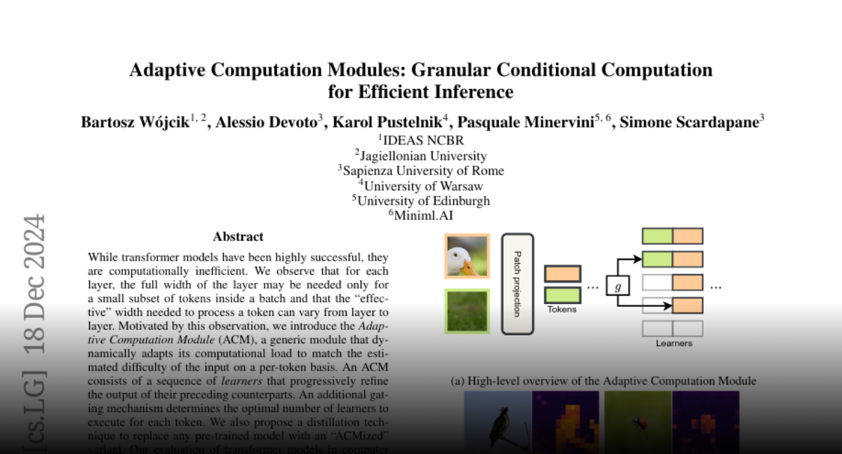 Paper Page Adaptive Computation Modules Granular Conditional Computation For Efficient Inference