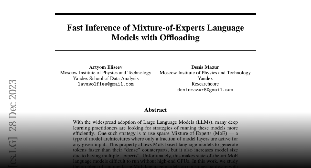 Paper Page Fast Inference Of Mixture Of Experts Language Models With Offloading