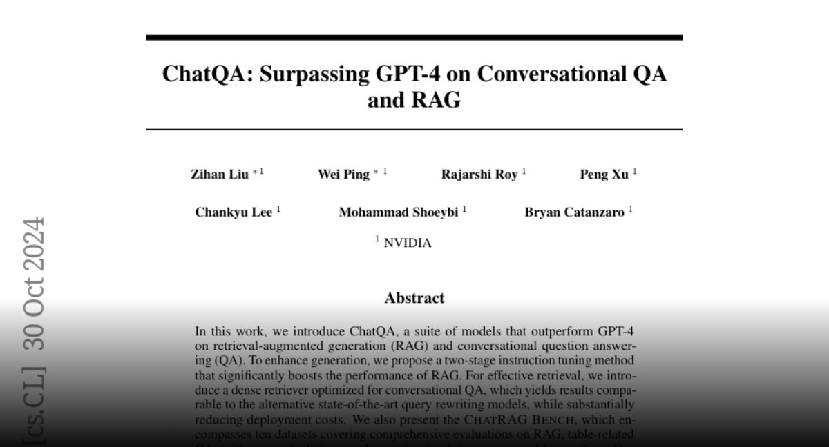 Paper Page Chatqa Building Gpt 4 Level Conversational Qa Models 7505