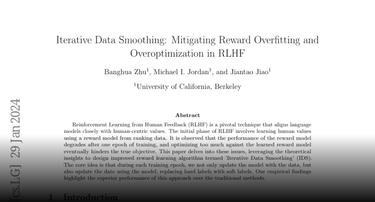 Paper Page Iterative Data Smoothing Mitigating Reward Overfitting And Overoptimization In Rlhf