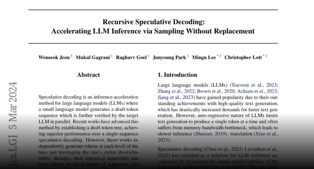 Paper Page Recursive Speculative Decoding Accelerating Llm Inference Via Sampling Without 7613