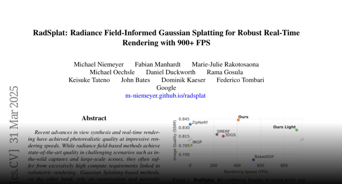 Paper Page Radsplat Radiance Field Informed Gaussian Splatting For Robust Real Time Rendering