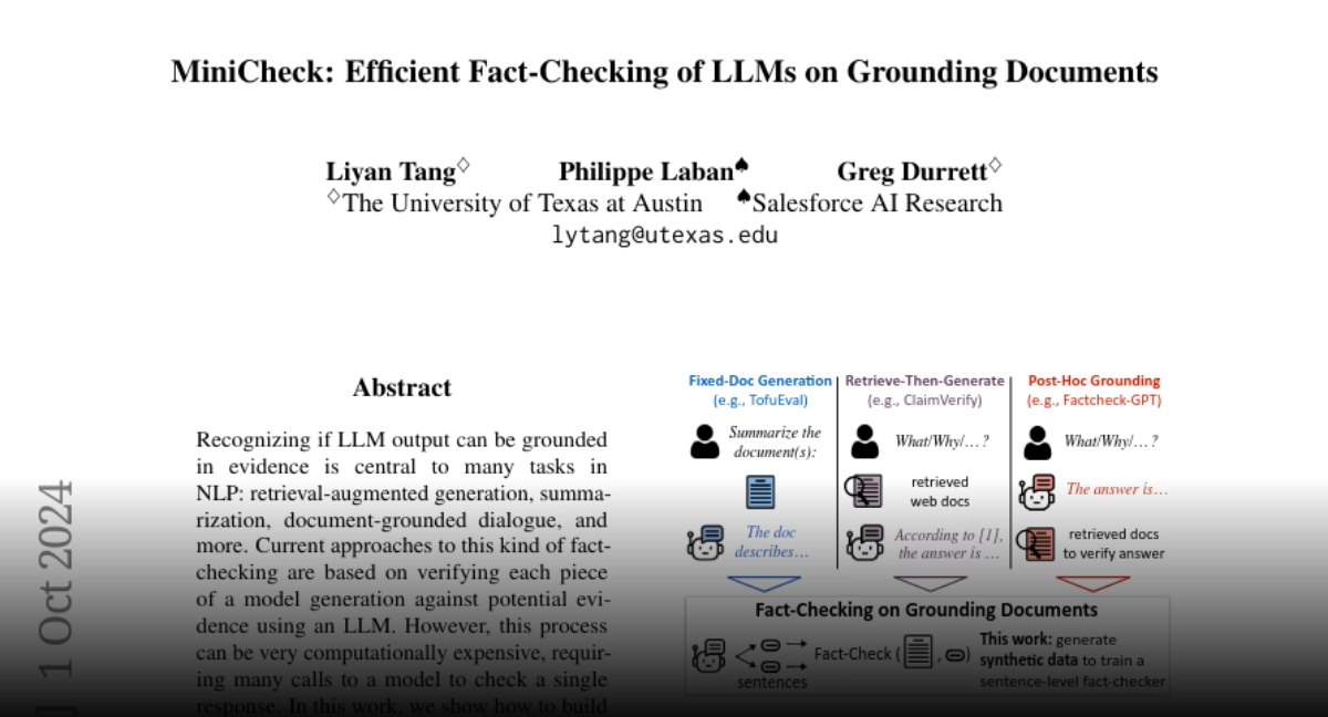 Paper page - MiniCheck: Efficient Fact-Checking of LLMs on Grounding ... Paper page - MiniCheck: Efficient Fact-Checking of LLMs on Grounding ...