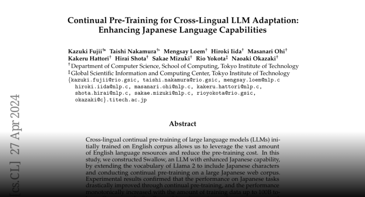 Paper page - Continual Pre-Training for Cross-Lingual LLM Adaptation ... Paper page - Continual Pre-Training for Cross-Lingual LLM Adaptation ...